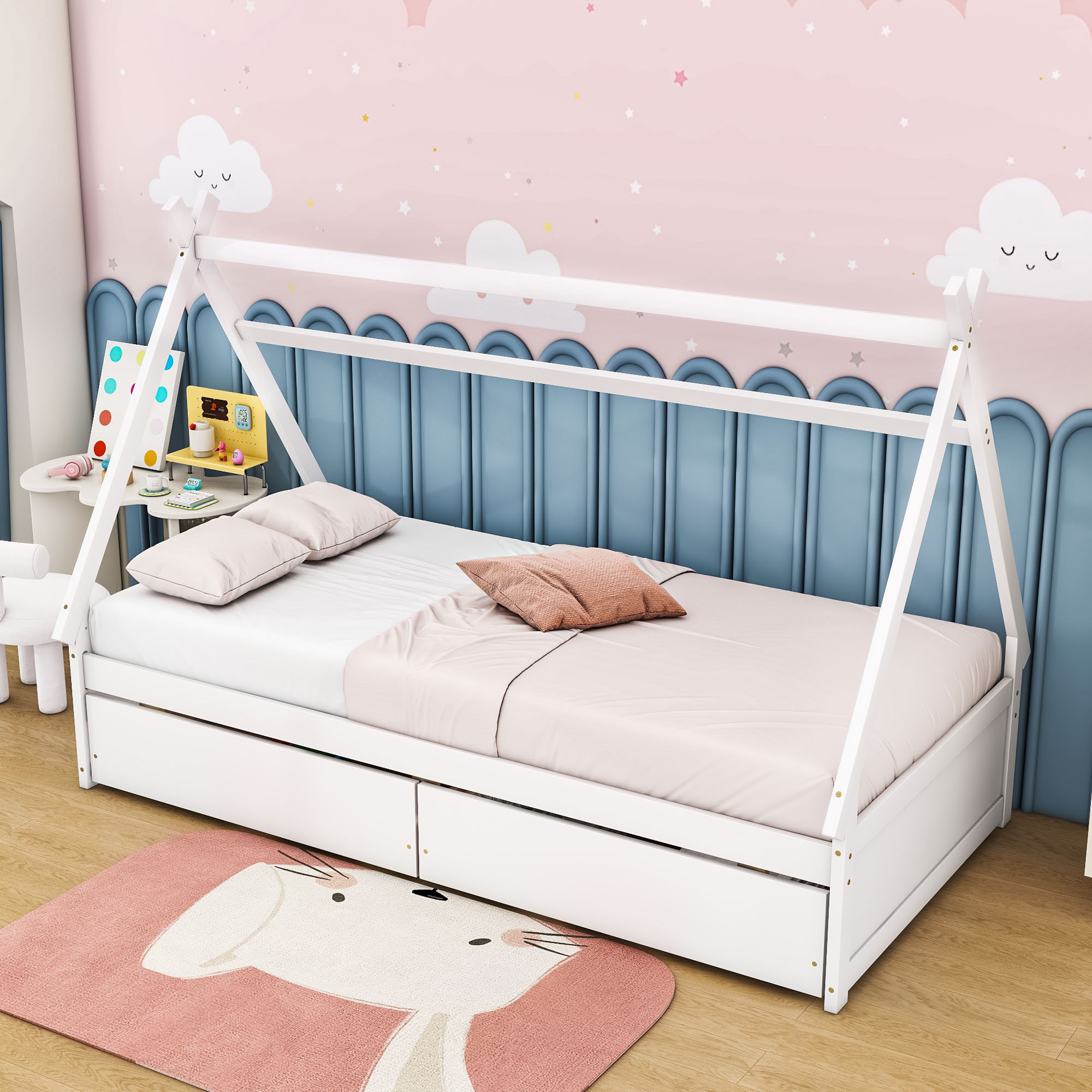 Redwood Rover Charming Twin Size Wood Platform Bed with Storage Drawers ...