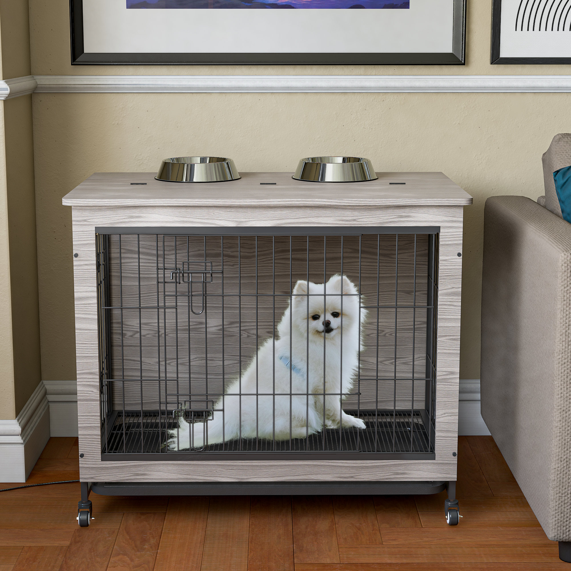 Tucker Murphy Pet™ Double Door Dog Crate Furniture, Modern Kennel ...