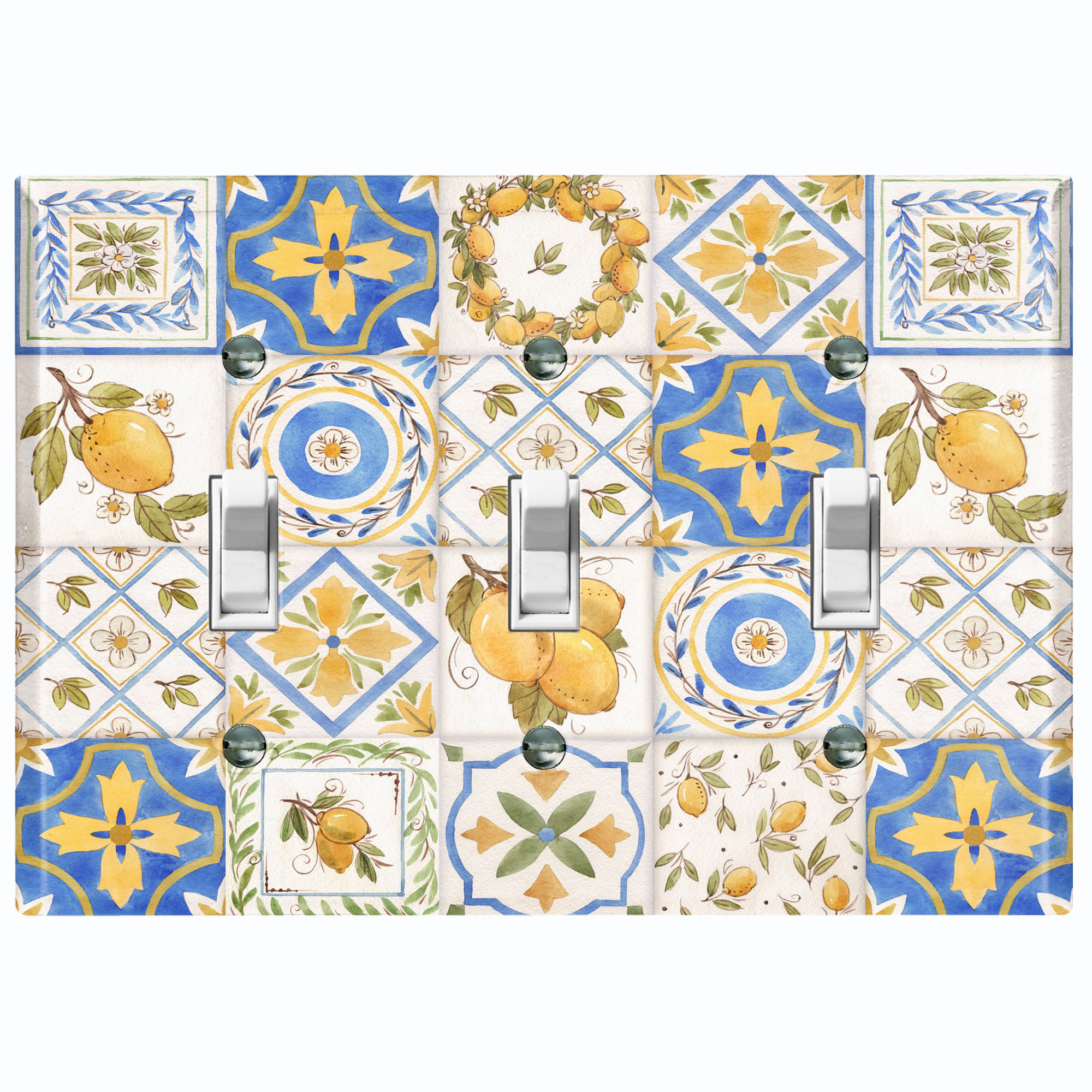 WorldAcc Lemon Coastal Tile 3-Gang Toggle Light Switch Wall Plate ...