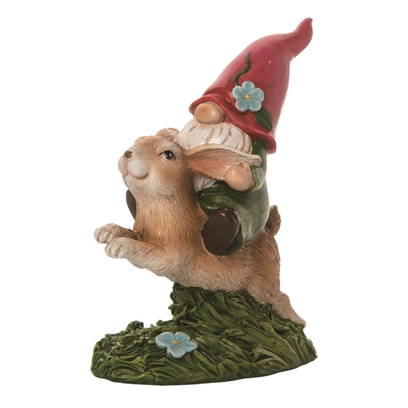 Trinx Gnome Bunny Rider Figurines | Wayfair