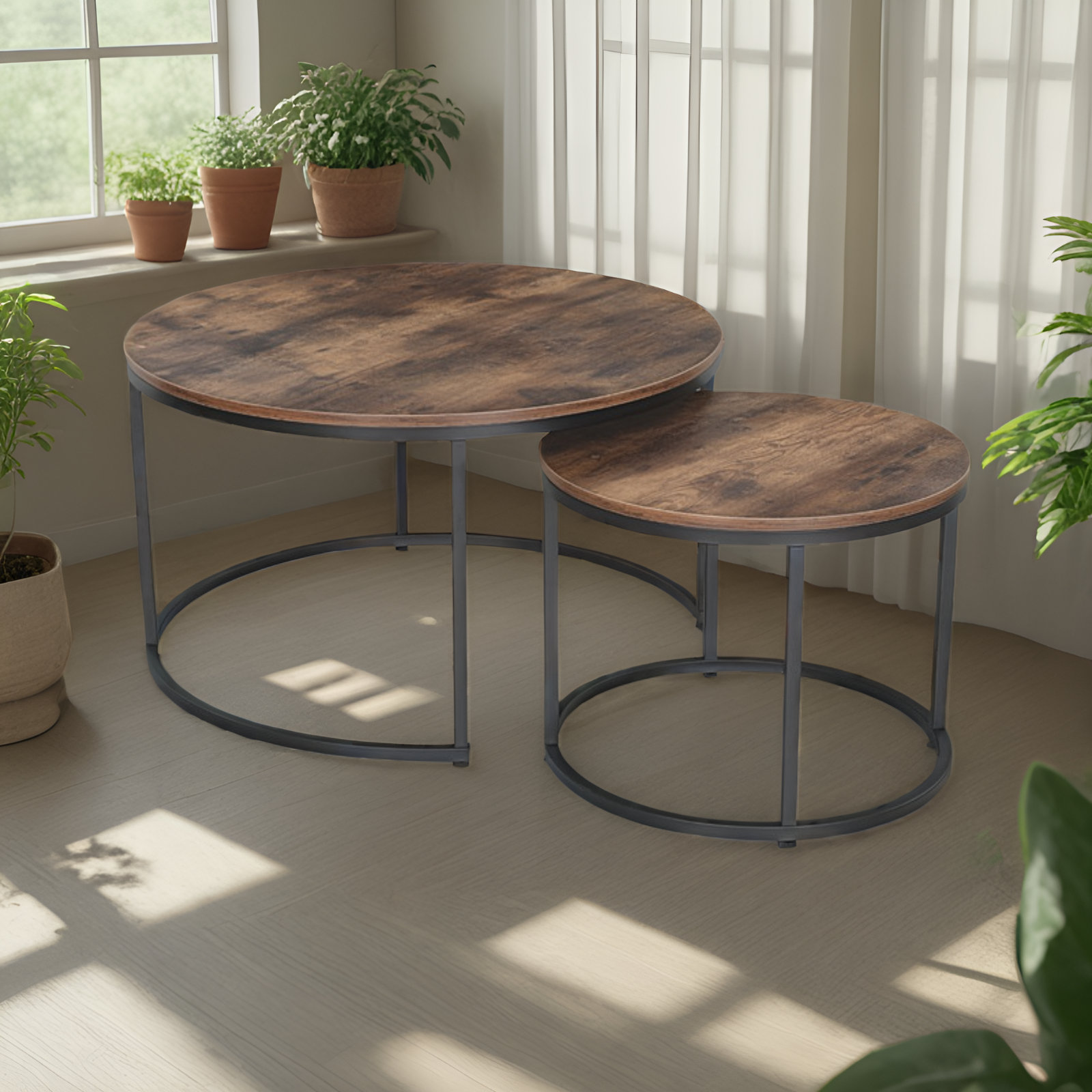 Ebern Designs Oryan Frame Nesting Tables Set - 2-Tier Storage End ...