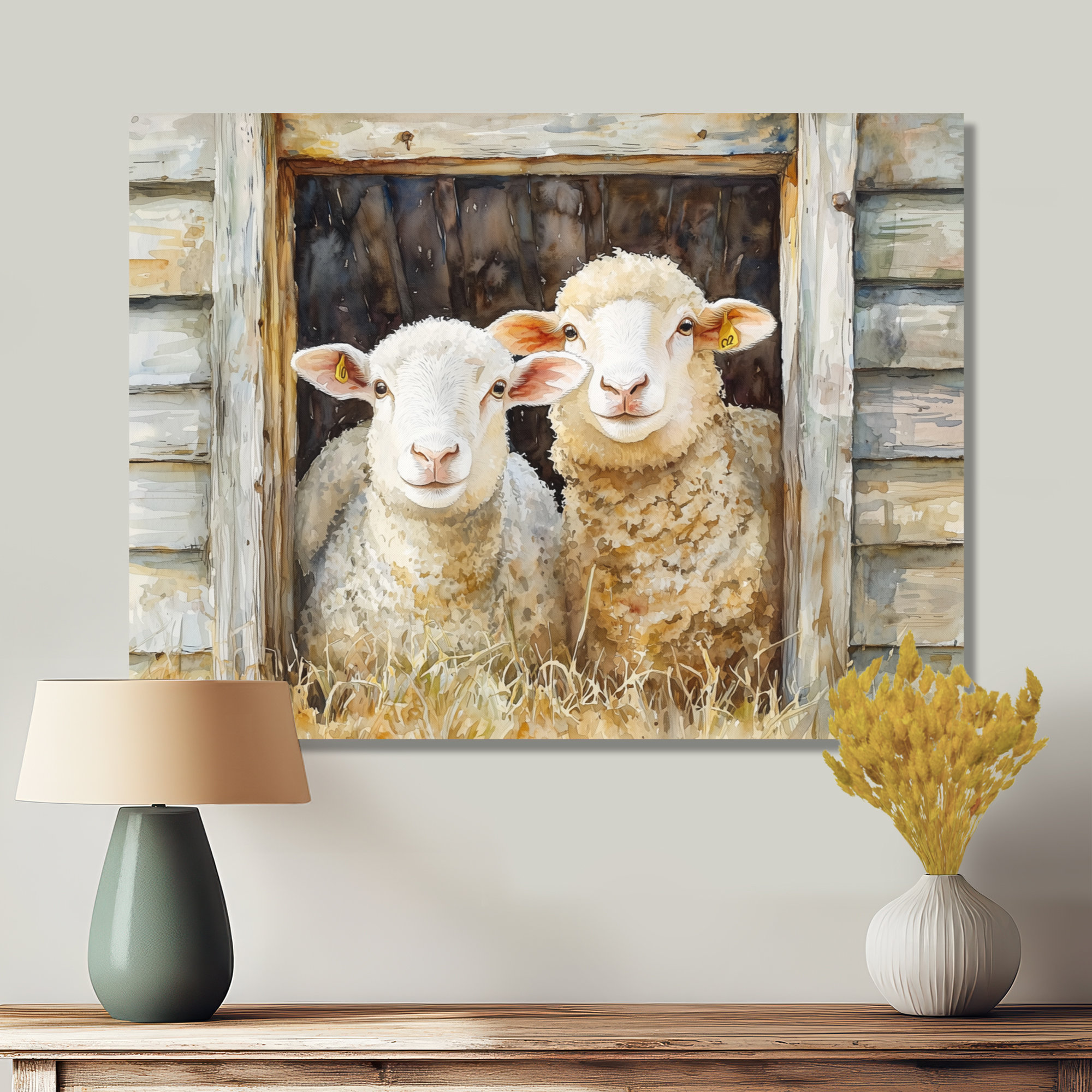August Grove® Besty Sheep Portrait At The Farm - Sheep Wall Art | Wayfair