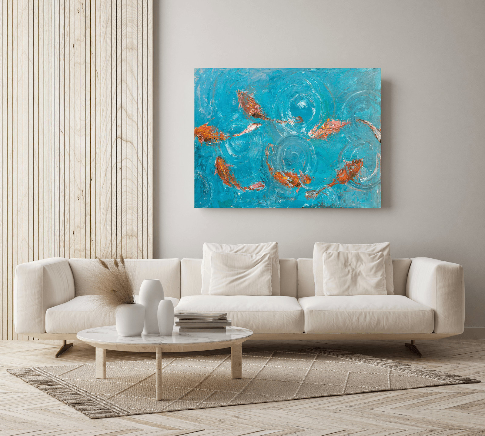 John Beard Collection Koi Pond by John Beard - Artist Enhanced Canvas ...