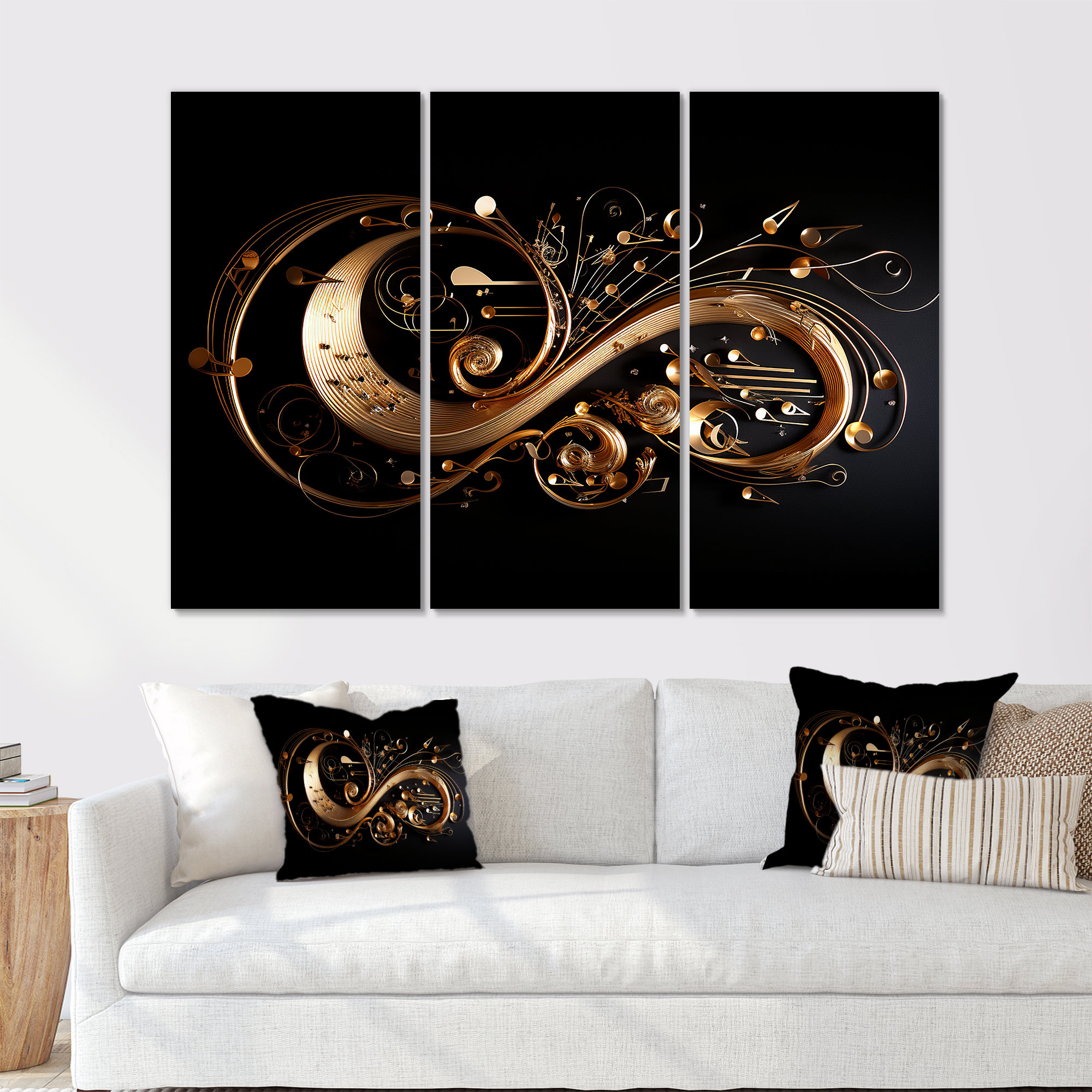 Design Art Abstract Golden Music Tremble - Music Wall Art Living Room ...