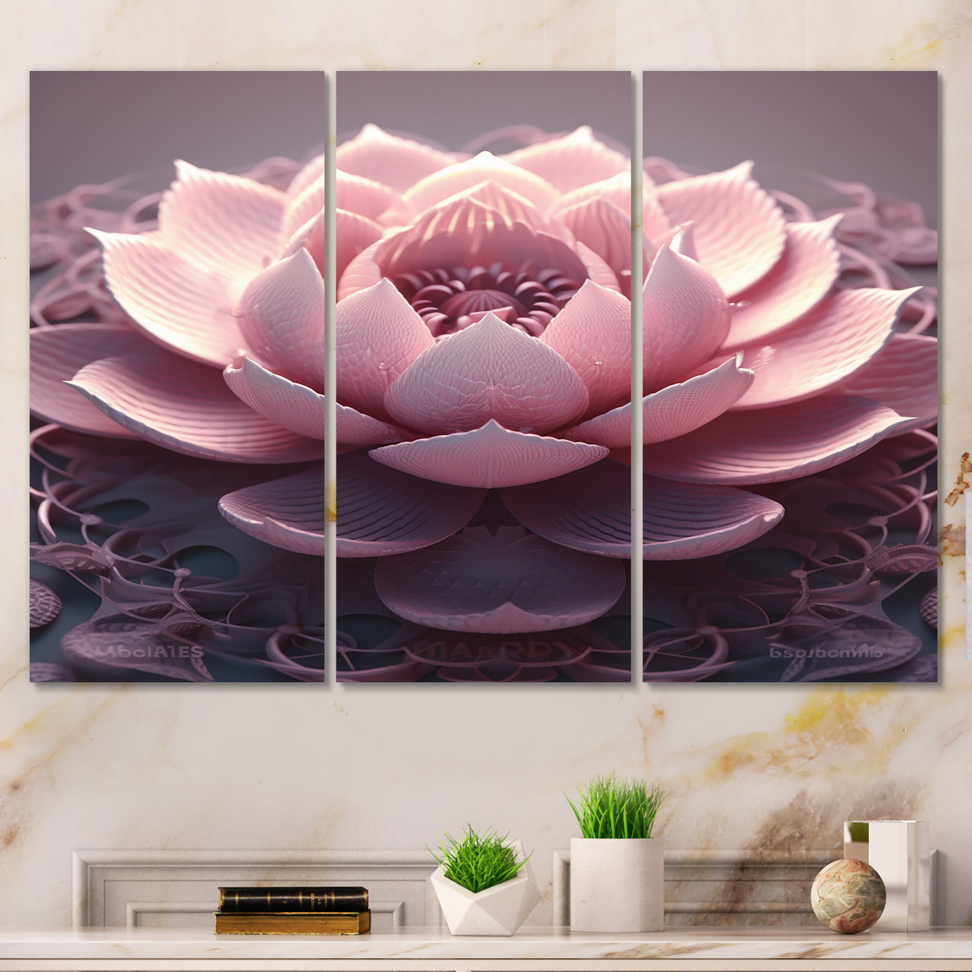 Design Art Tender Blossoming Pink Lotus Flower I - Lotus Wall Decor Set ...