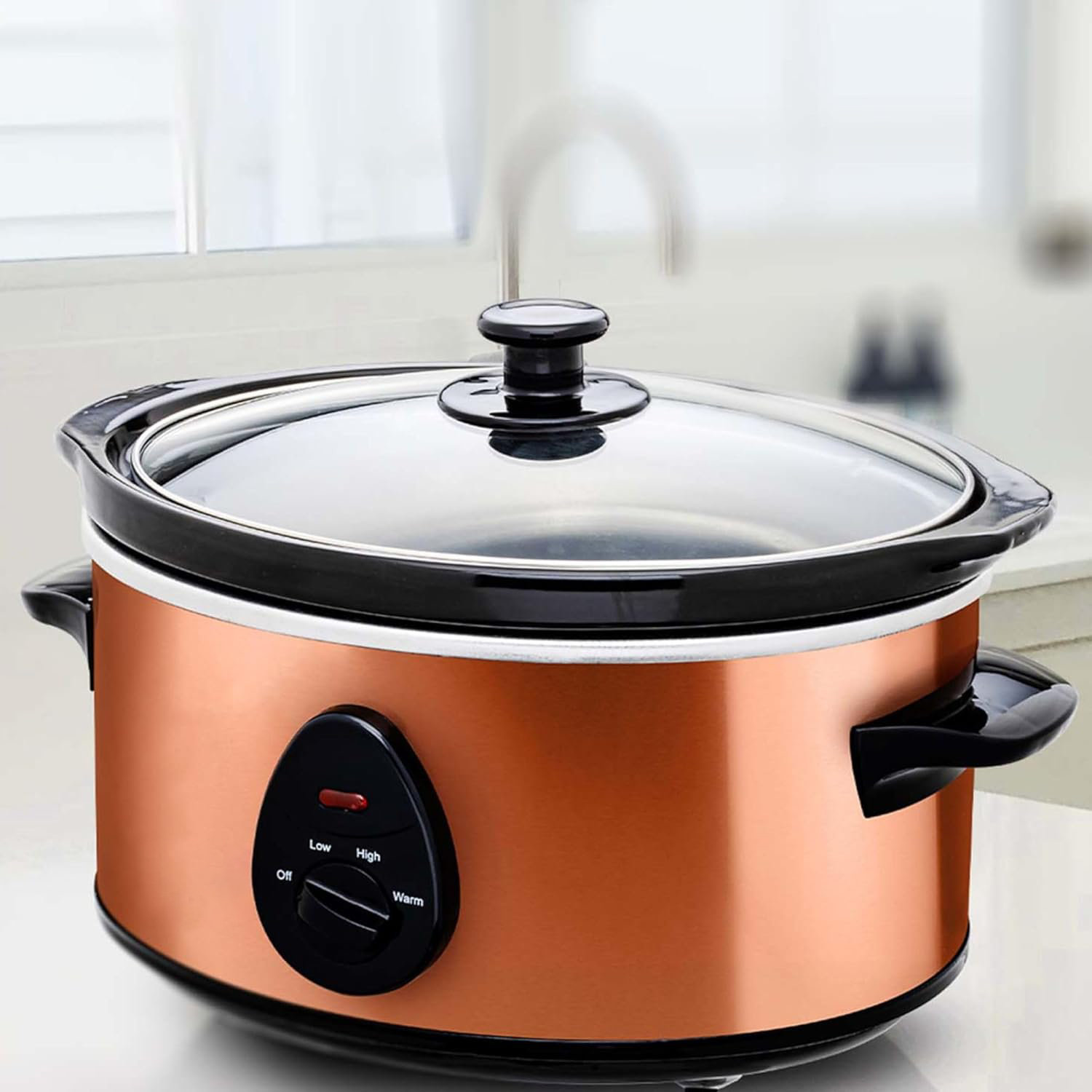 Priofa 3.7-Quart Oval Electric Slow Cooker with 3 Cooking Settings ...