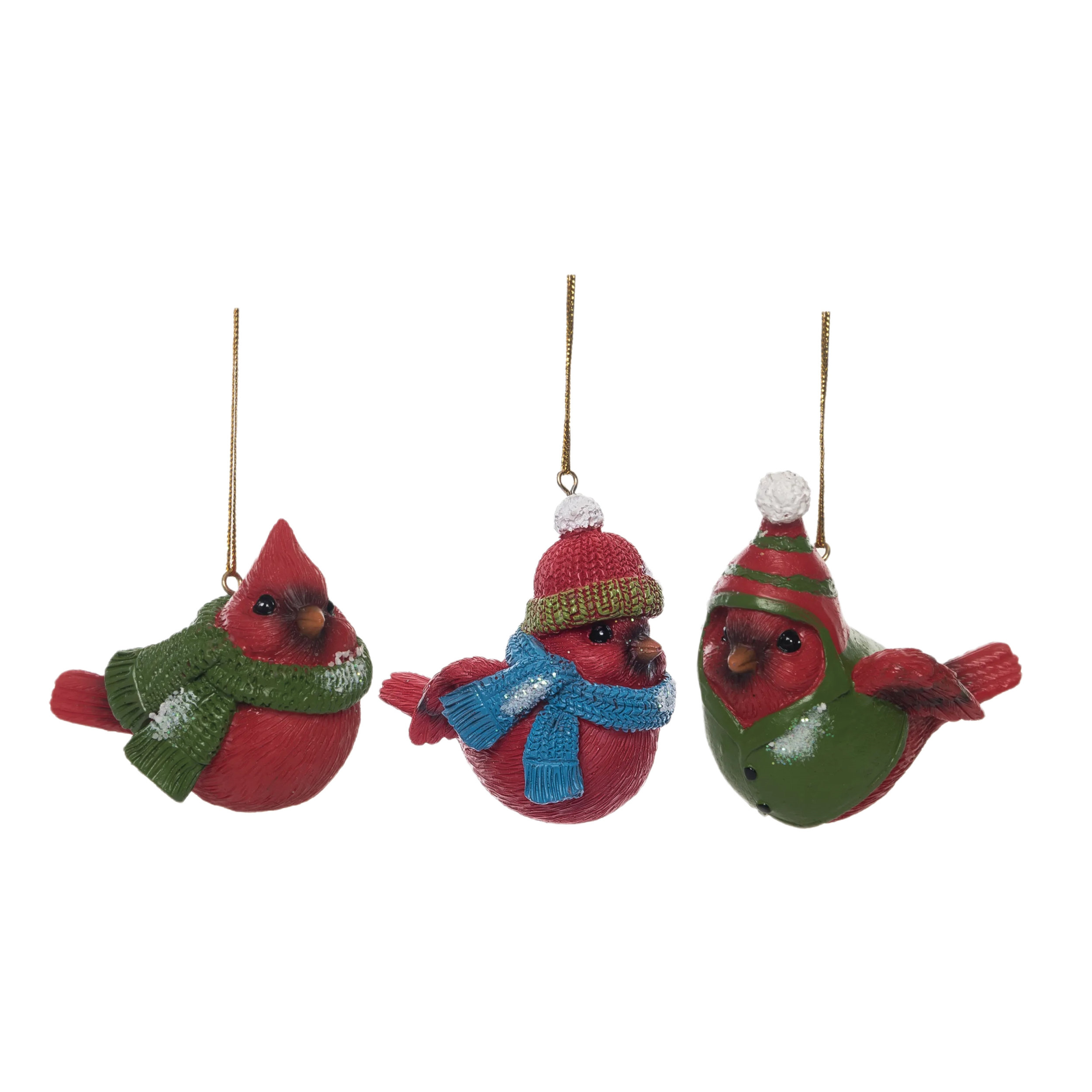 Astoria Grand Resin Bundled Up Cardinal Ornament Set of 3 Christmas ...