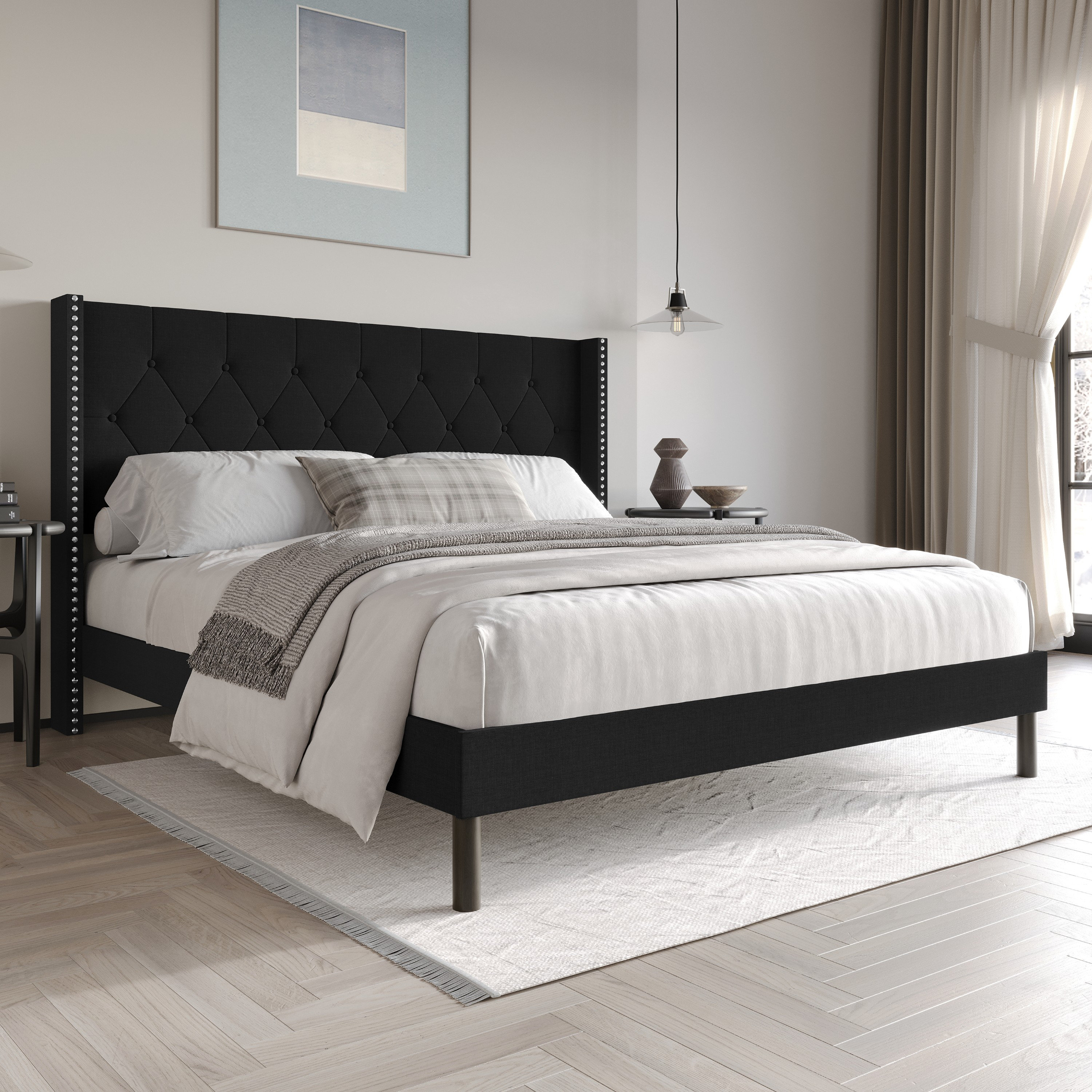 Ebern Designs Viers Tufted Upholstered Wingback Panel Bed | Wayfair