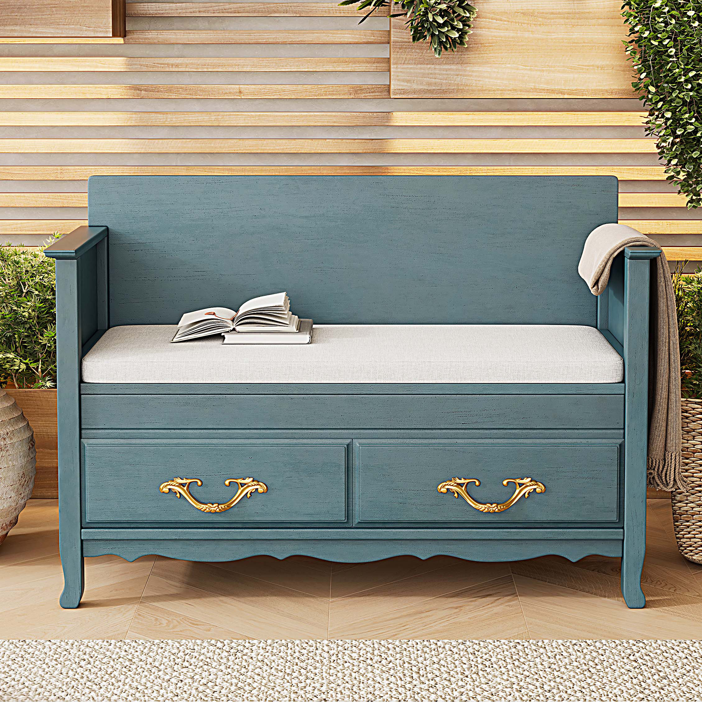 Alcott Hill Storage Bench with Back and Removable Cushion - Wayfair Canada