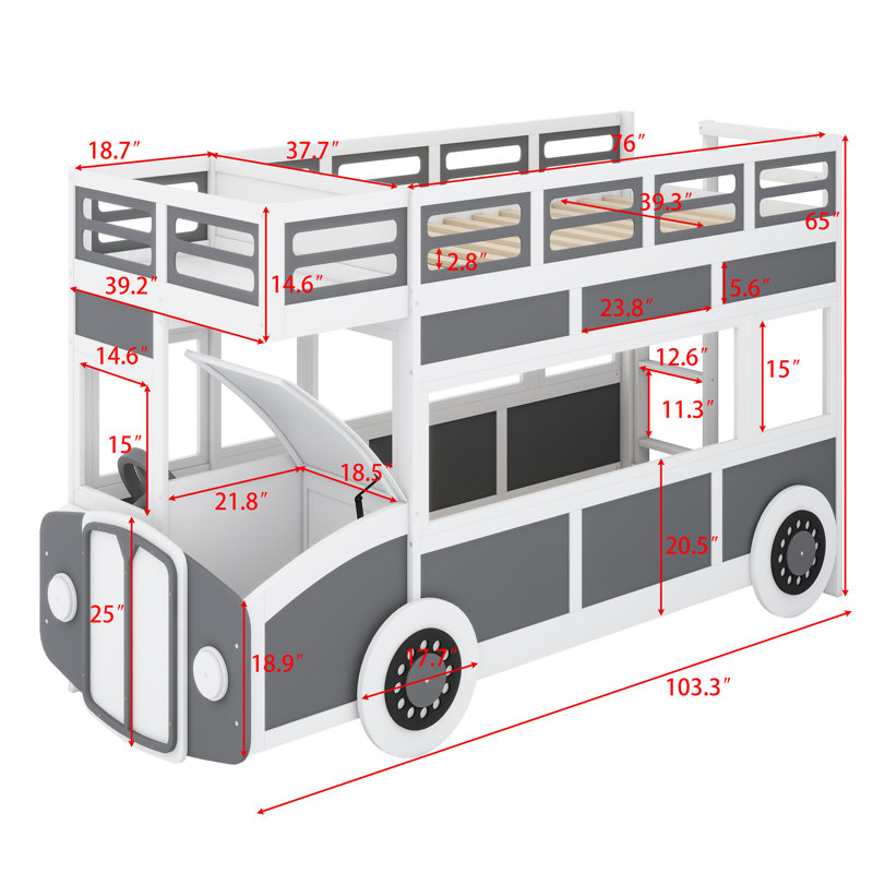 Harriet Bee Bus-Shaped Bunk Bed With Decorative Wheels And Storage ...