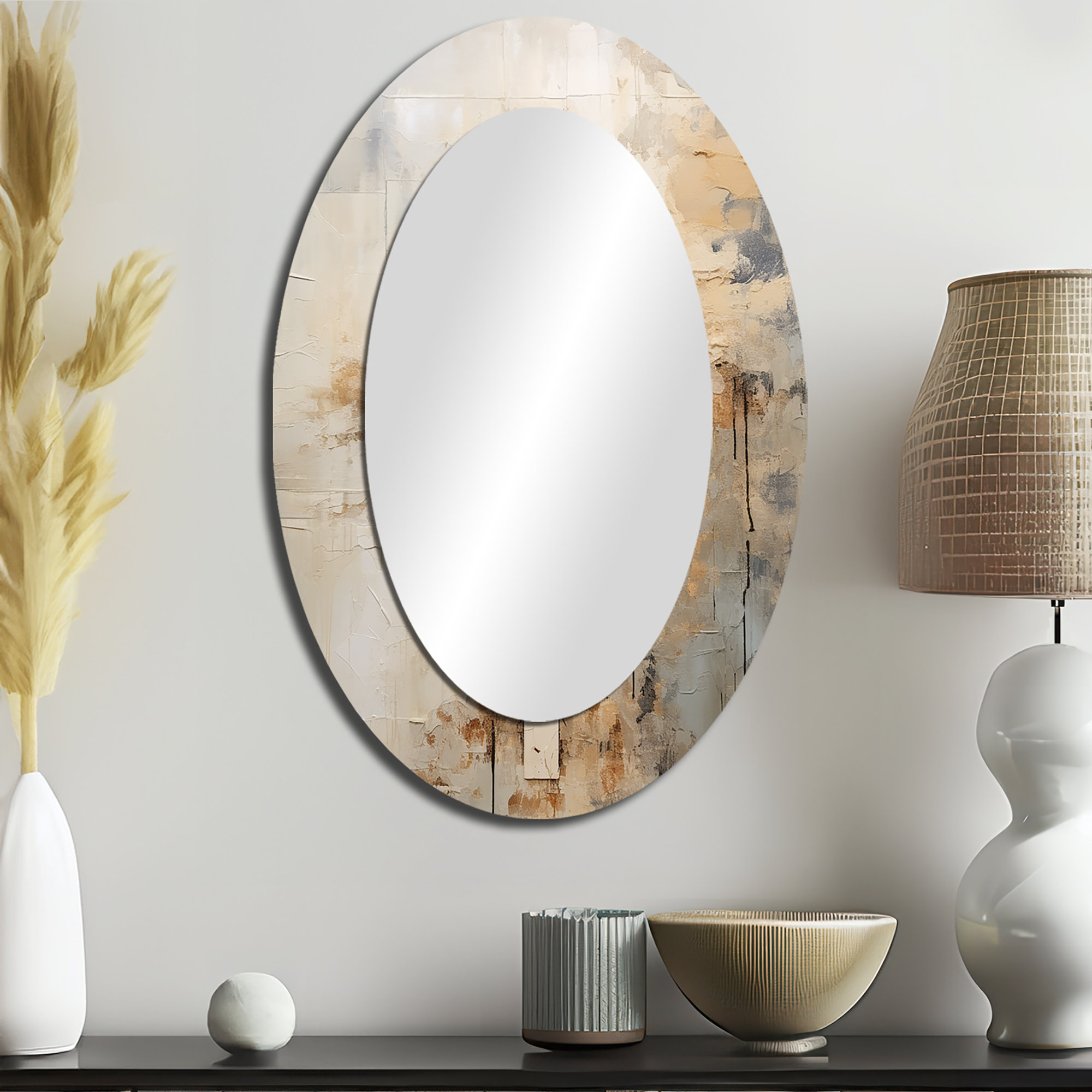 Dakota Fields Minimalism Christianity Cross Collage - Beige Oval Wall ...