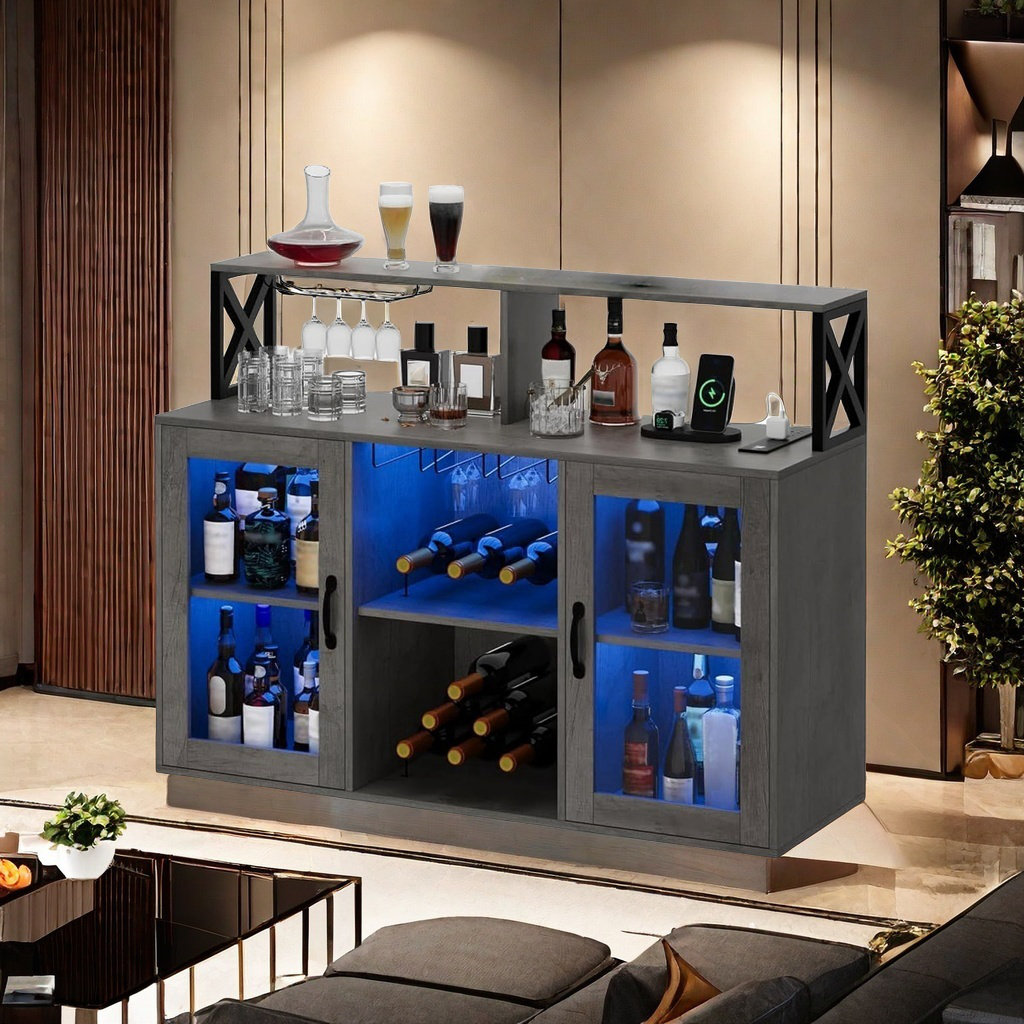 Wrought Studio Bar Cabinet With Led Light, Liquor Cabinet With Power ...