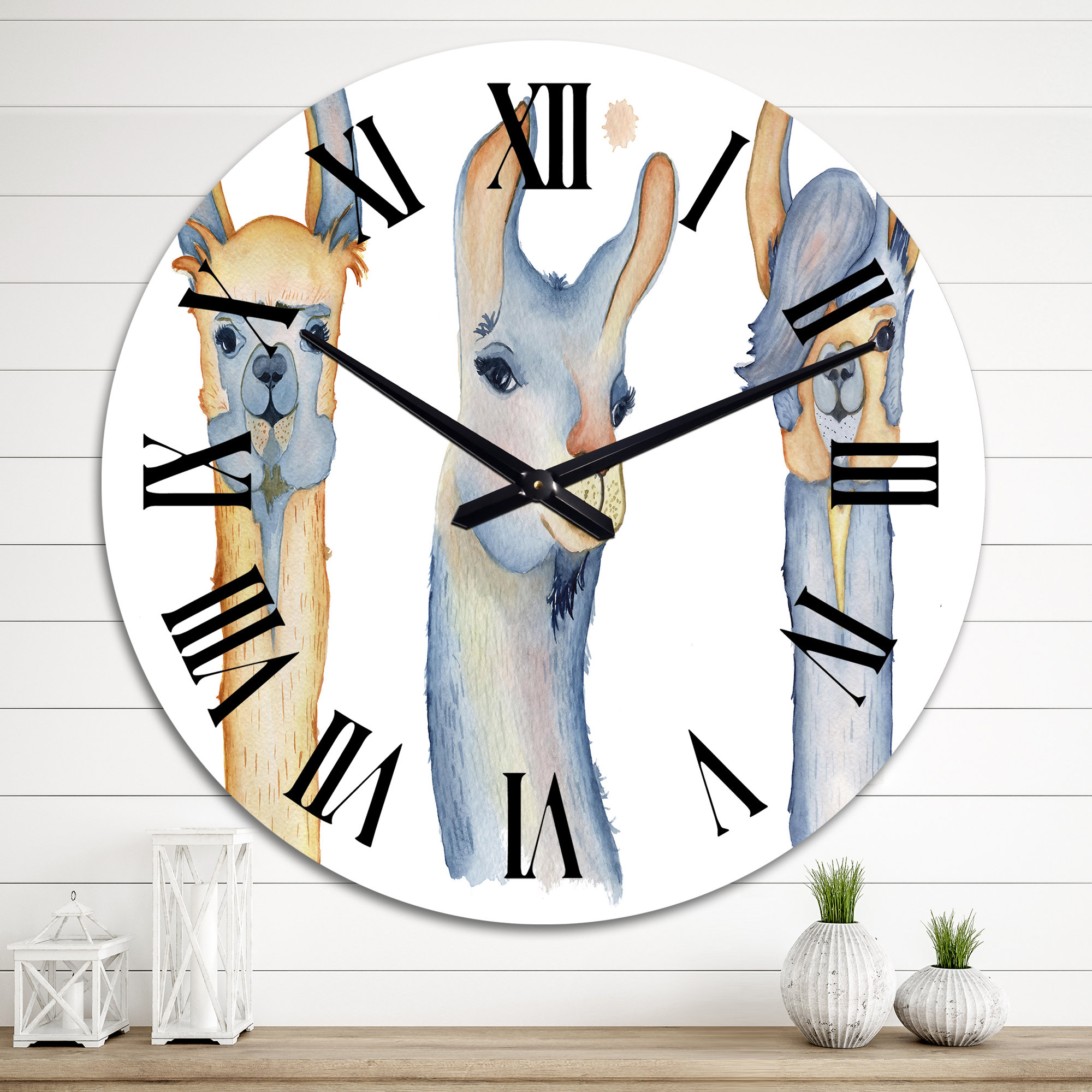East Urban Home Cute Llama Cartoon Portrait II - Traditional Wall Clock ...