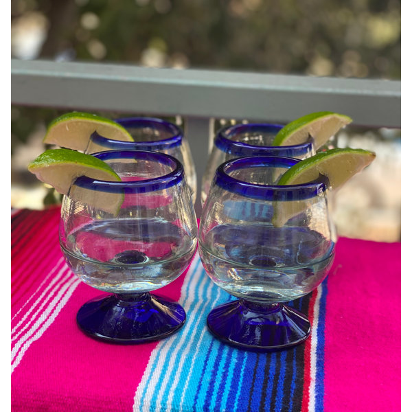 Red Barrel Studio® Mexican Hand Blown Glass – 7 Oz. Blue Rim Glass ...