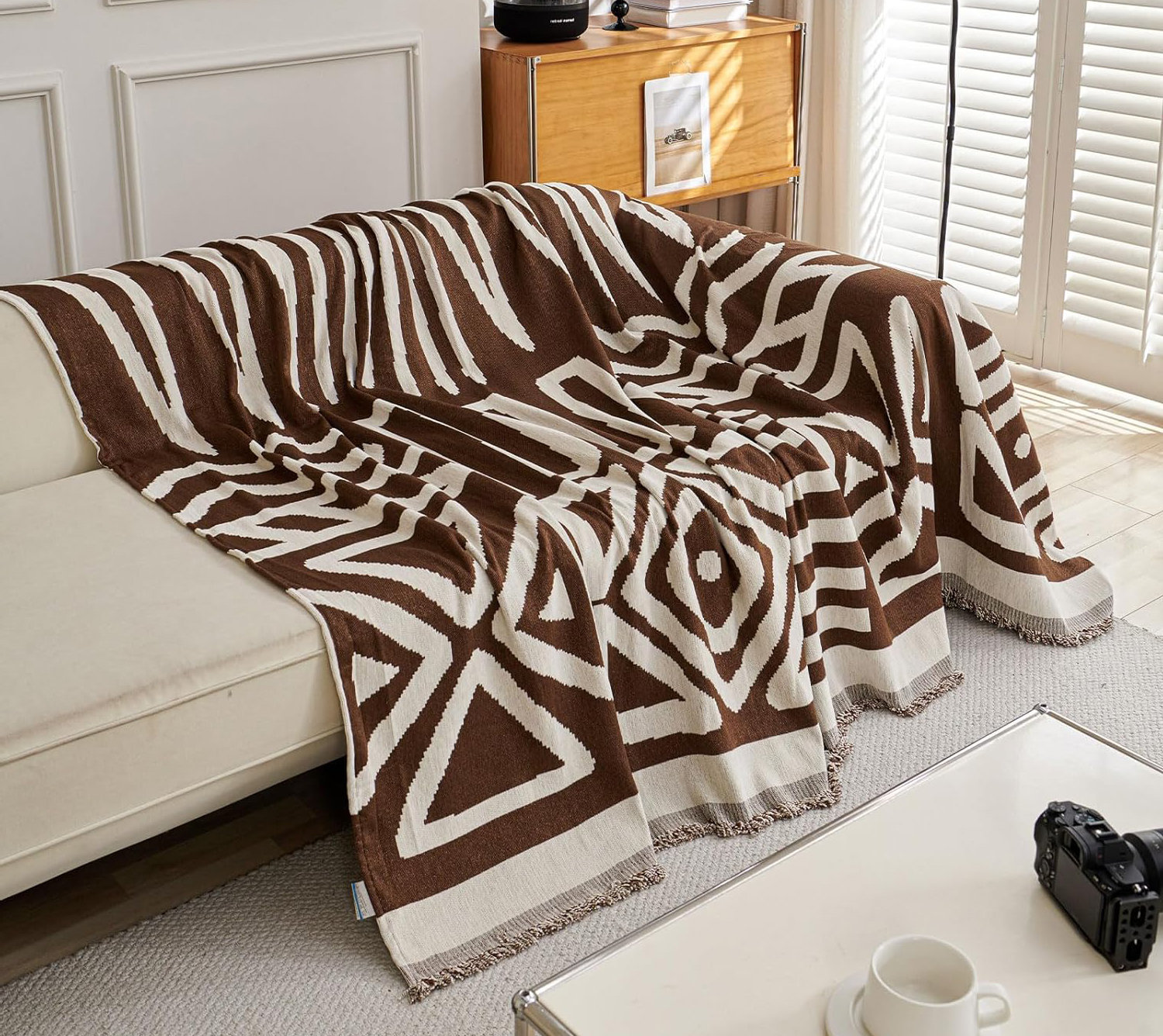 MODVAT Boho Couch Cover Chocolate Brown Chenille Sofa Covers Pet ...