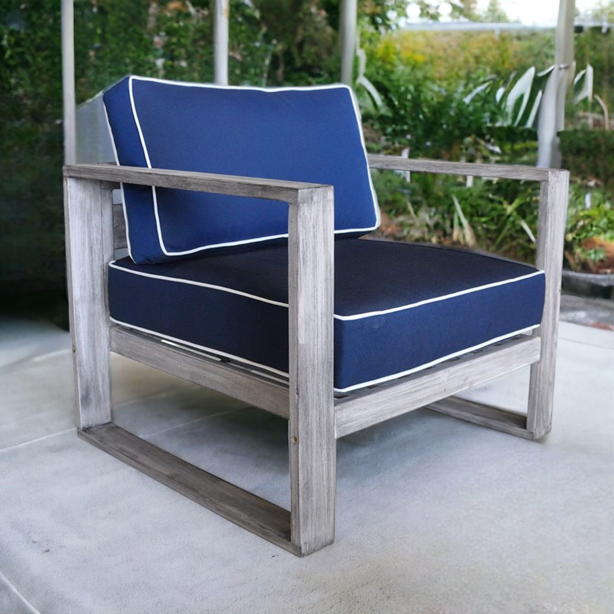 Longshore Tides Asther Modern Outdoor Teak Patio Chair with Sunbrella ...