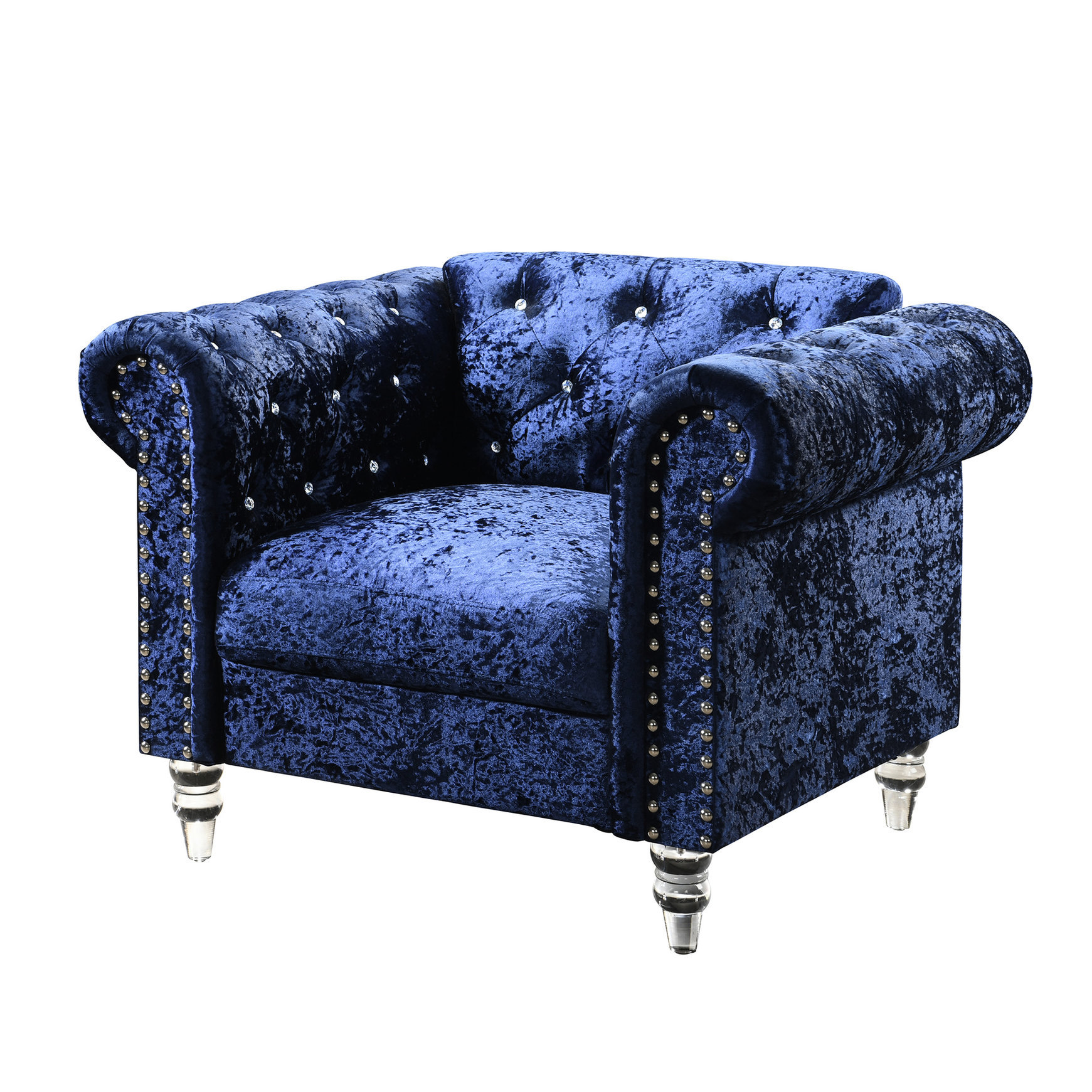 Everly Quinn Blue Velvet Foldable Recliner Chair, For Primary Living ...