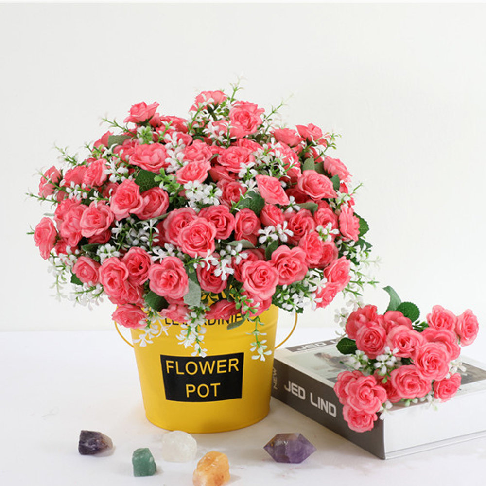 BONYOUN 3 Bunches Artificial Flower Fake Rose Silk Rose Bouquet Plastic ...