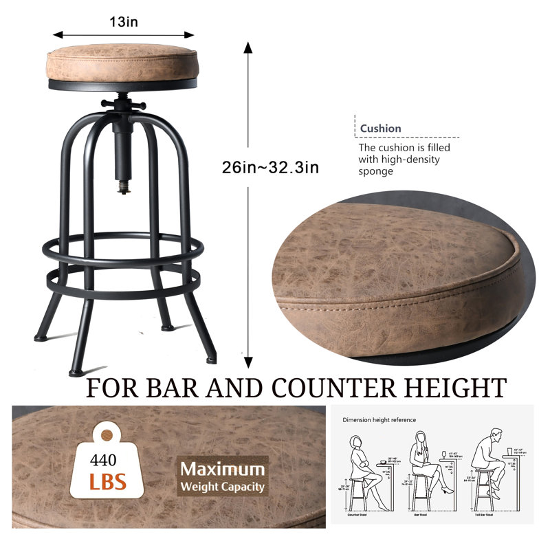 Williston Forge Joviana Swivel Upholstered Adjustable Height Counter ...