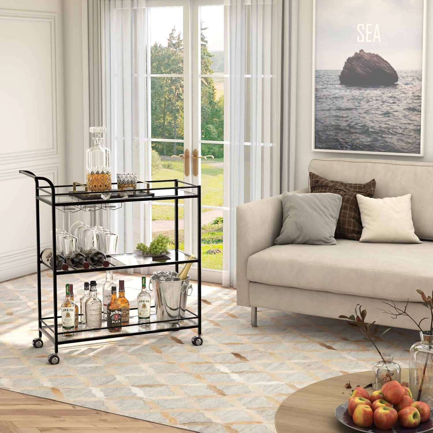 Rebrilliant Cart With Wine Rack And Glass Holder, Bar Carts For The ...