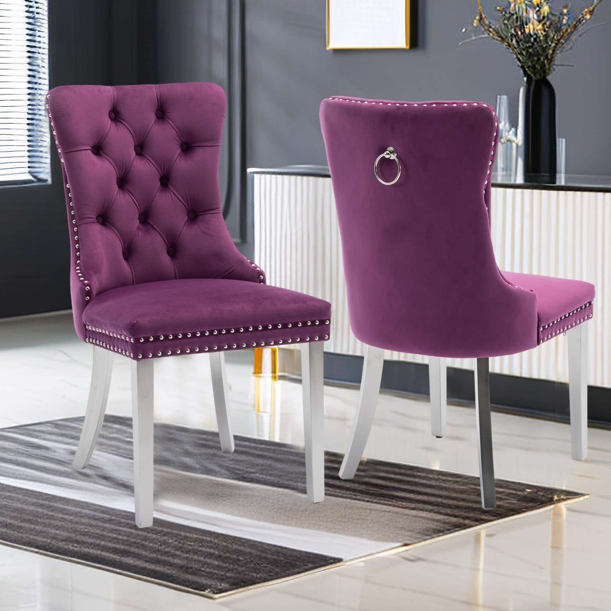 House of Hampton® Joshanae Tufted Velvet Parsons Chair Dining Chair ...