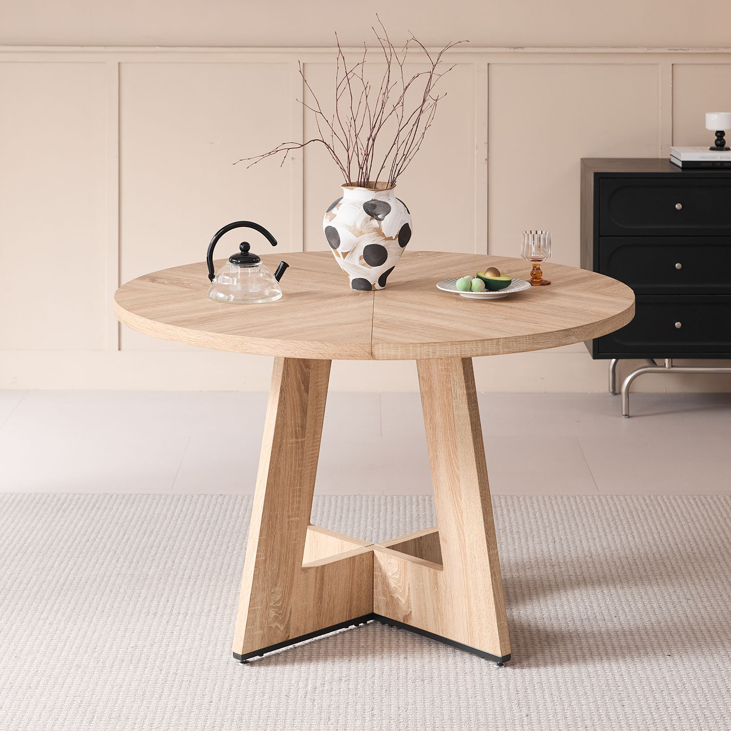 17 Stories Modern Simple Solid Wood Round Dining Table - Geometric ...