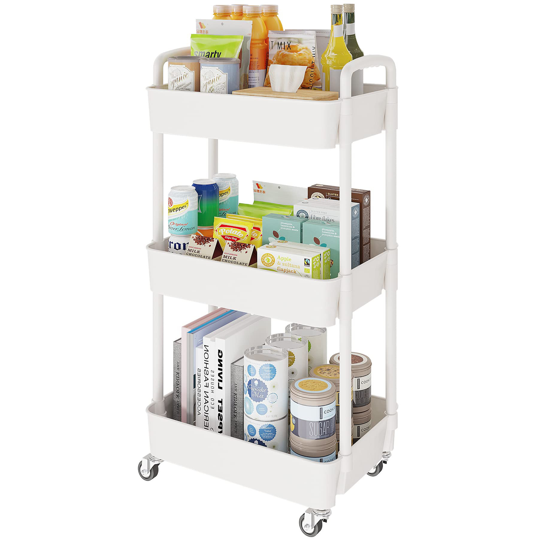 YIXIAOSHANGMAO Three-Layer Rolling Cart With Wheels Kitchen Storage ...