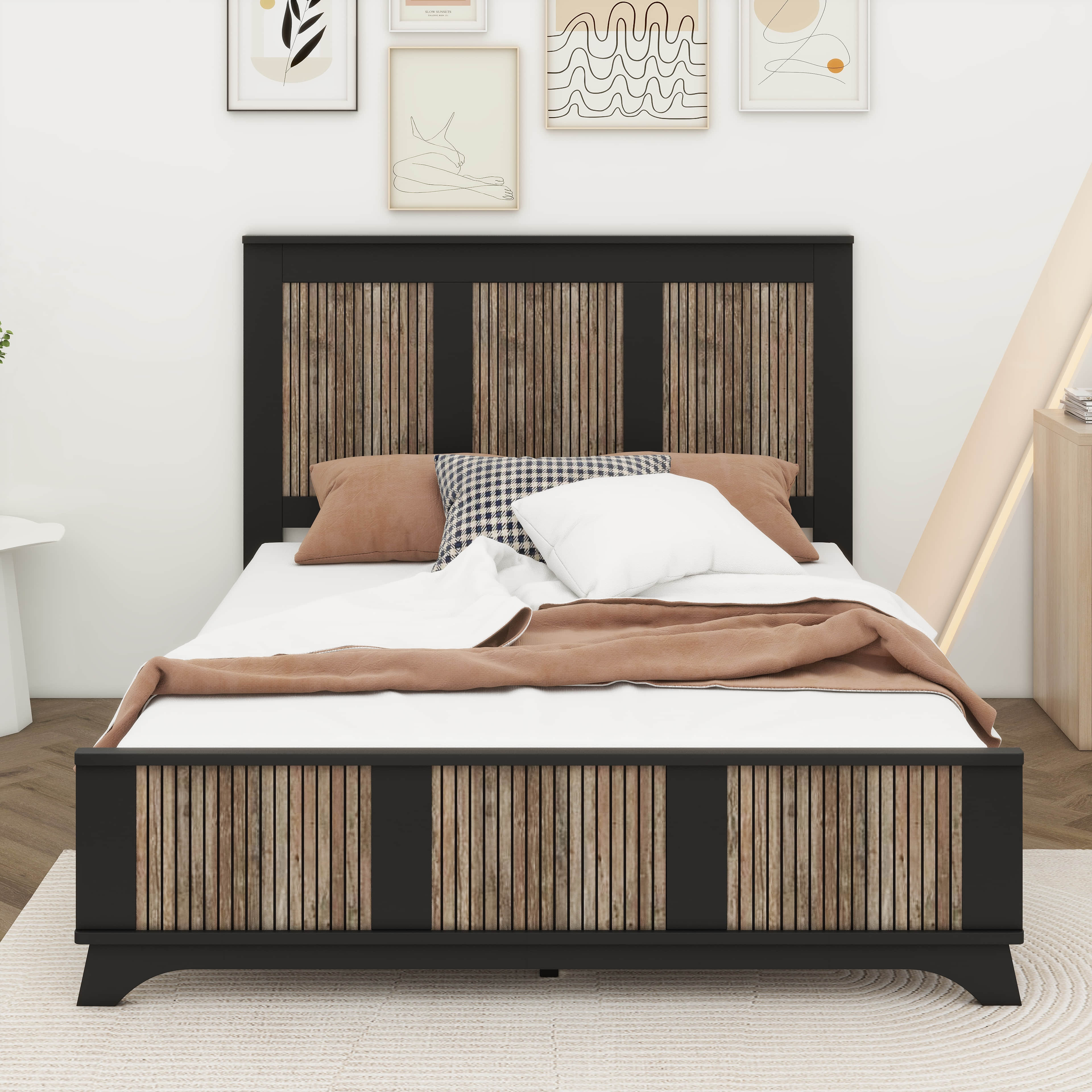 Lark Manor A Full-Sized Farmhouse-Style Wooden Platform Bed, Featuring ...