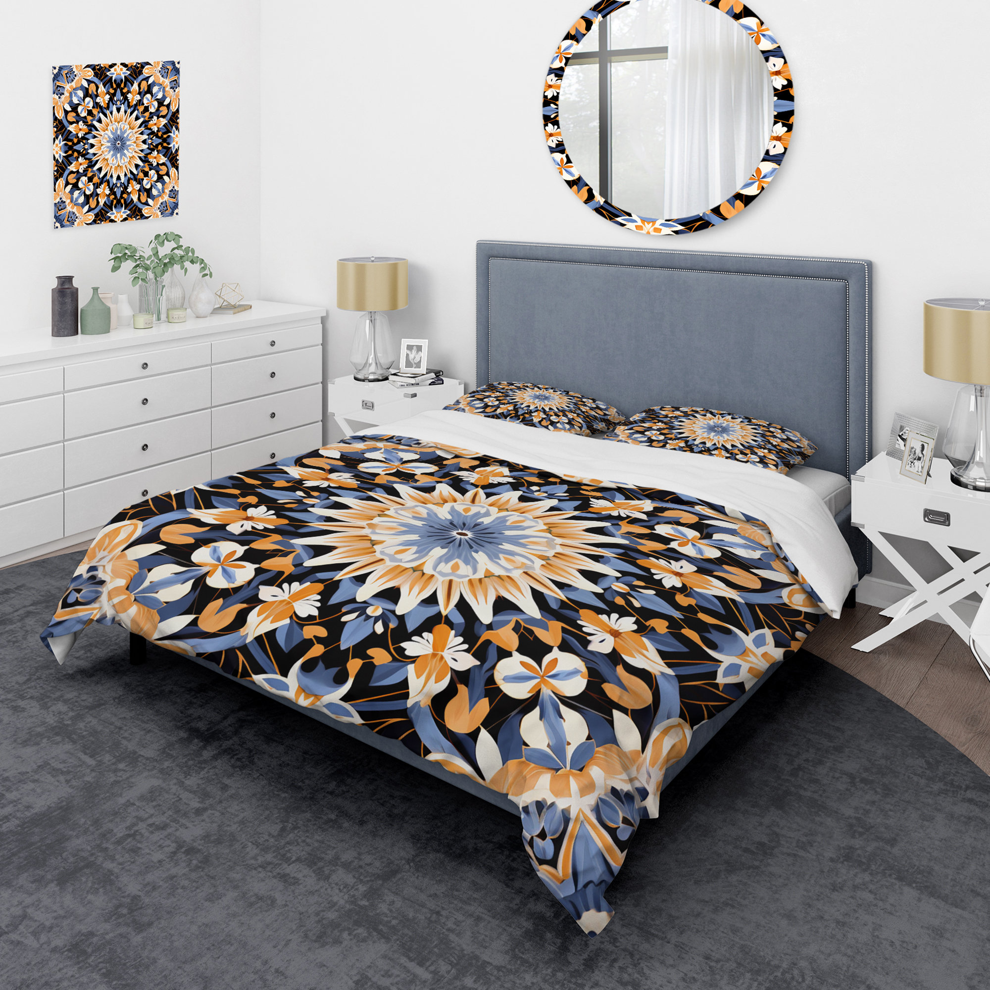 Design Art Yellow And Blue Tiles In Greece I - Abstract Tile Duvet ...