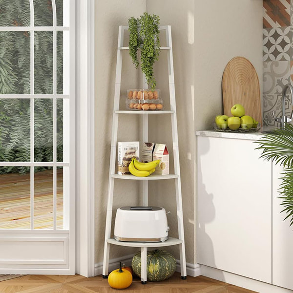 17 Stories Four level corner bookshelf, corner ladder, display stand ...