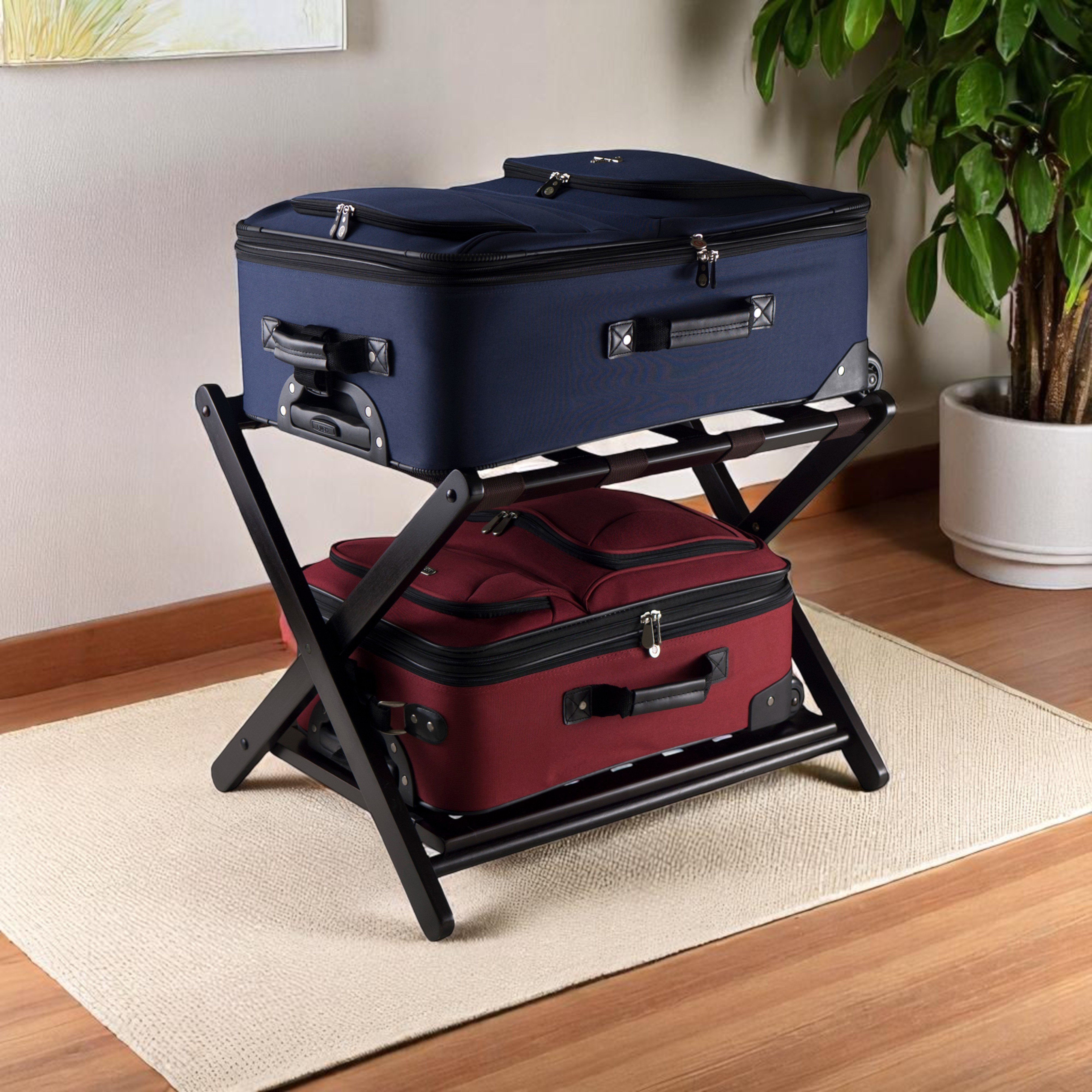 Livi Homes Prism Espresso Luggage Rack with Shelf | Wayfair