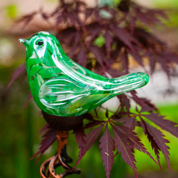 Exhart Solar Pearlized Hand Blown Glass Bird Garden Stake, 6 by 31 ...