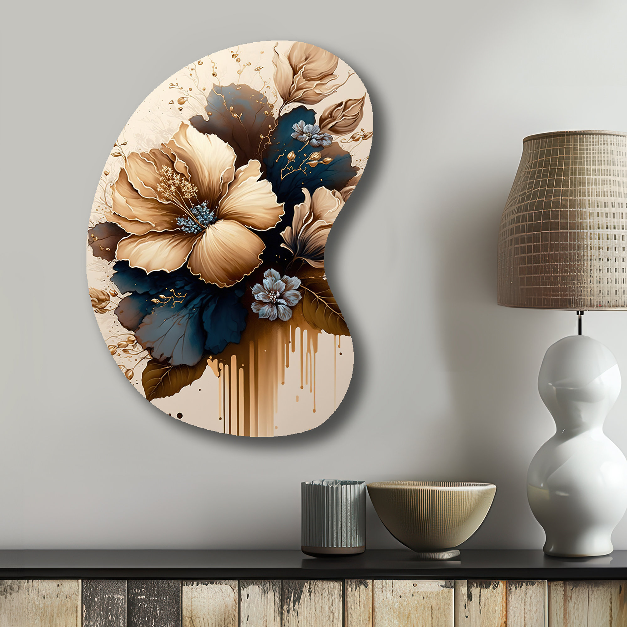Design Art Brown And Blue Hibiscus Bouquet III - Hibiscus Boom Shape ...