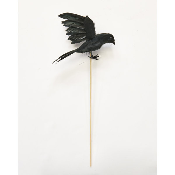 The Holiday Aisle® 6" Feather Open Wing Artificial Crow on 12" Stick ...