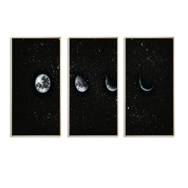 DesignArt Moon Phases In The Night Sky Framed On Canvas 3 Pieces Print ...