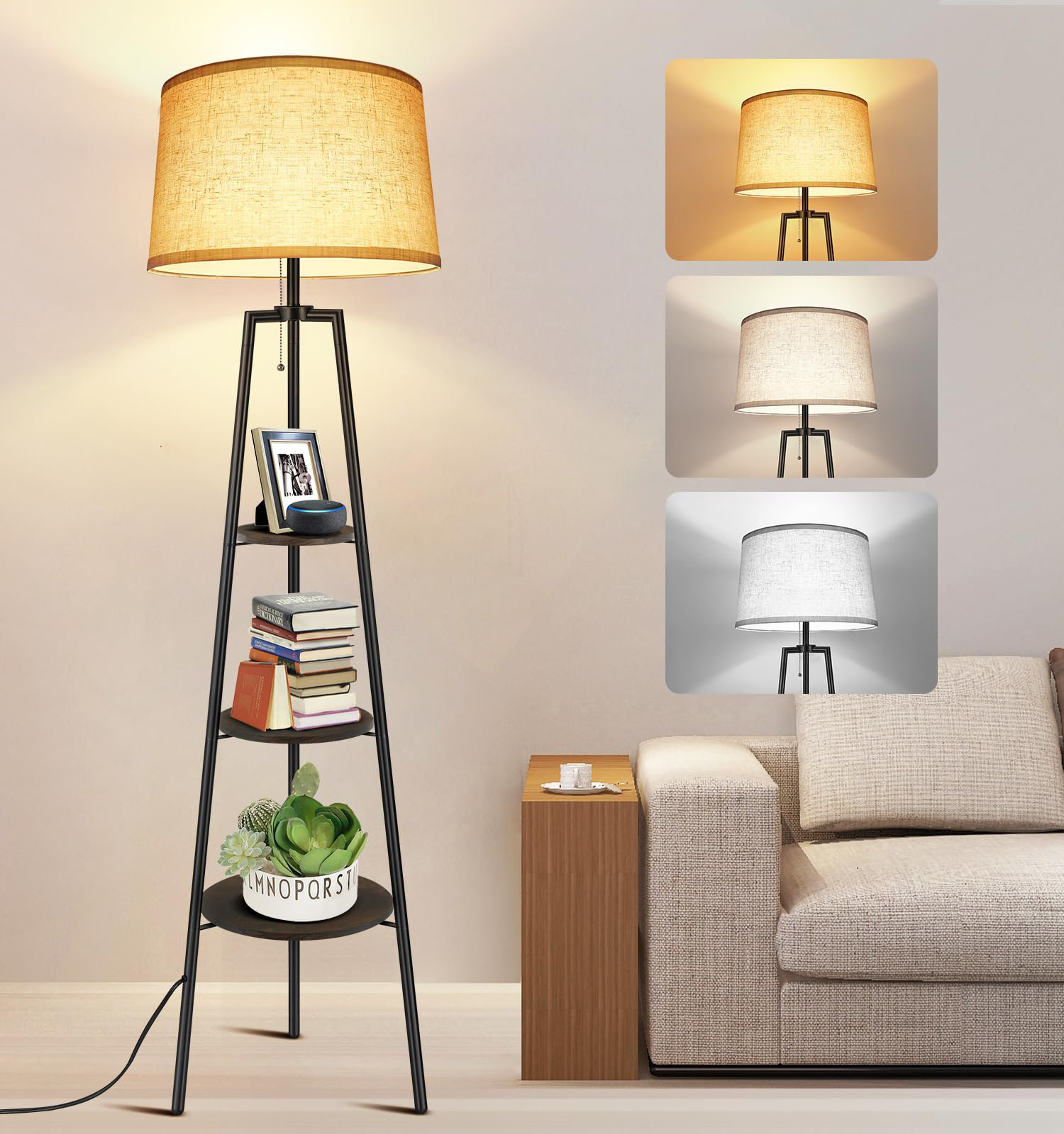 George Oliver Modern Tripod Floor Lamp With 3-Tier Display Shelves ...