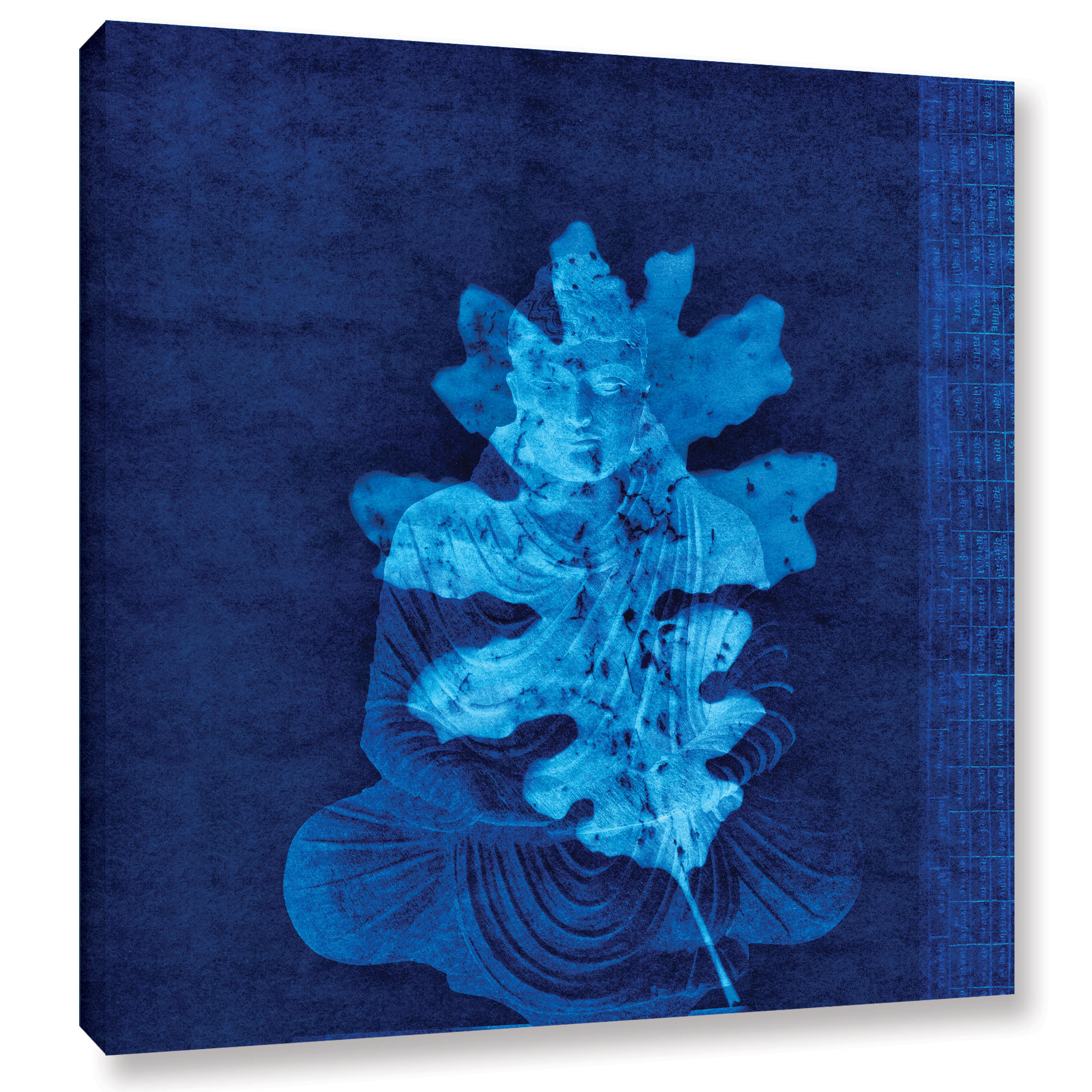Bungalow Rose 'Blue Leaf Buddha' Graphic Art on Wrapped Canvas | Wayfair