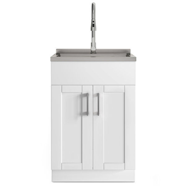 Simpli Home Modern Wide Shaker 24"W Utility Sink & Laundry Cabinet with ...
