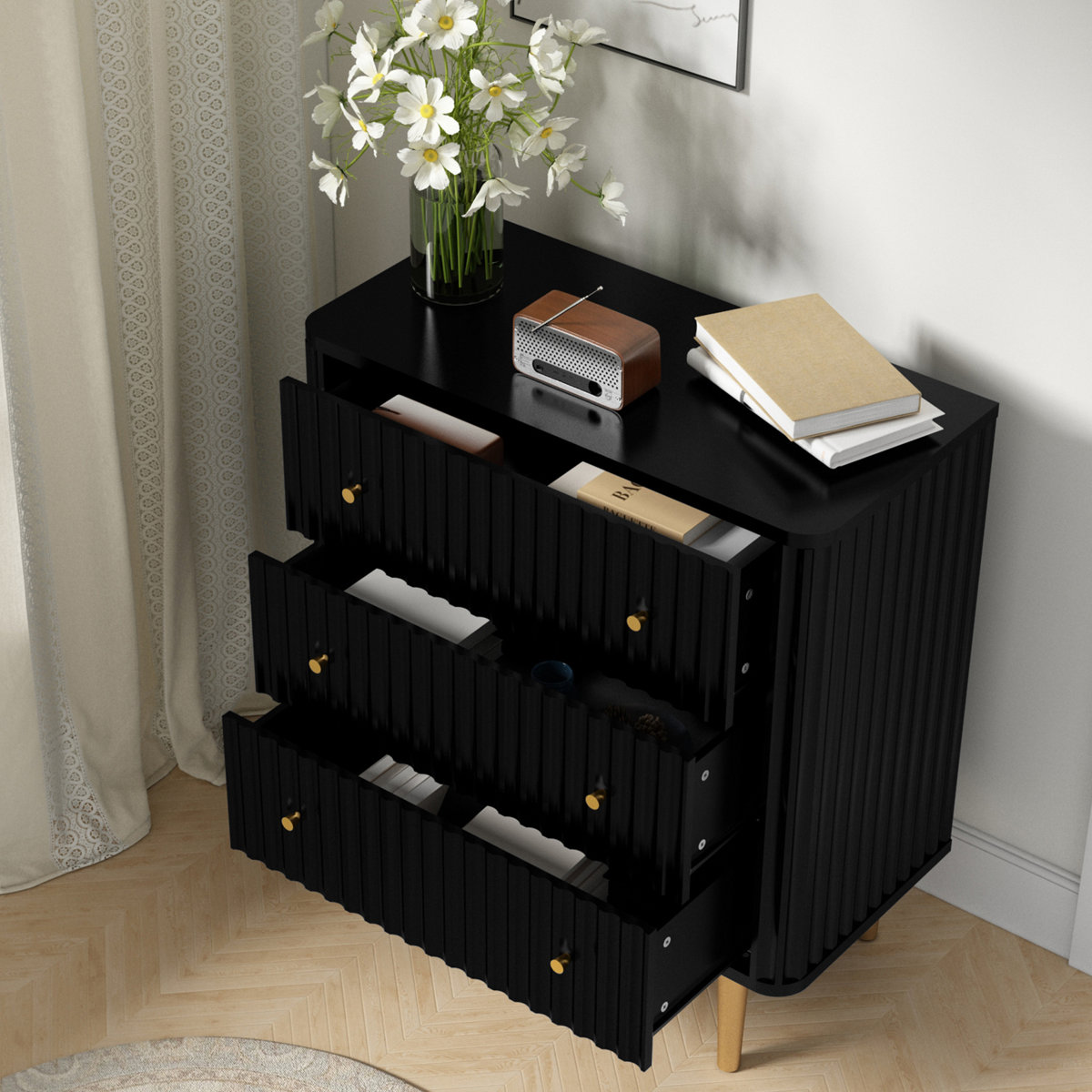 Mercer41 3-Drawers Dresser Chests with 4 Solid Wood Feet | Wayfair