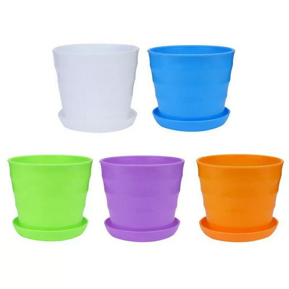 Arlmont & Co. 5pcs Round With Saucer Plastic Plant Flower Pots Nursery ...