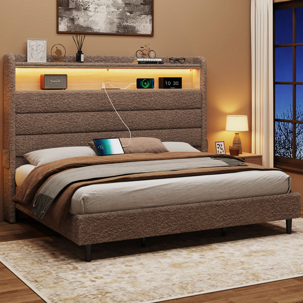 Ivy Bronx Briceson Bed Frame With Led Lights Charging Station Tall ...