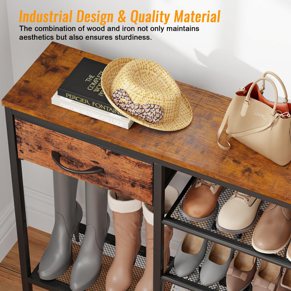 17 Stories 31.5" Industrial Sofa Console Table, 4-Tier Entryway Table ...