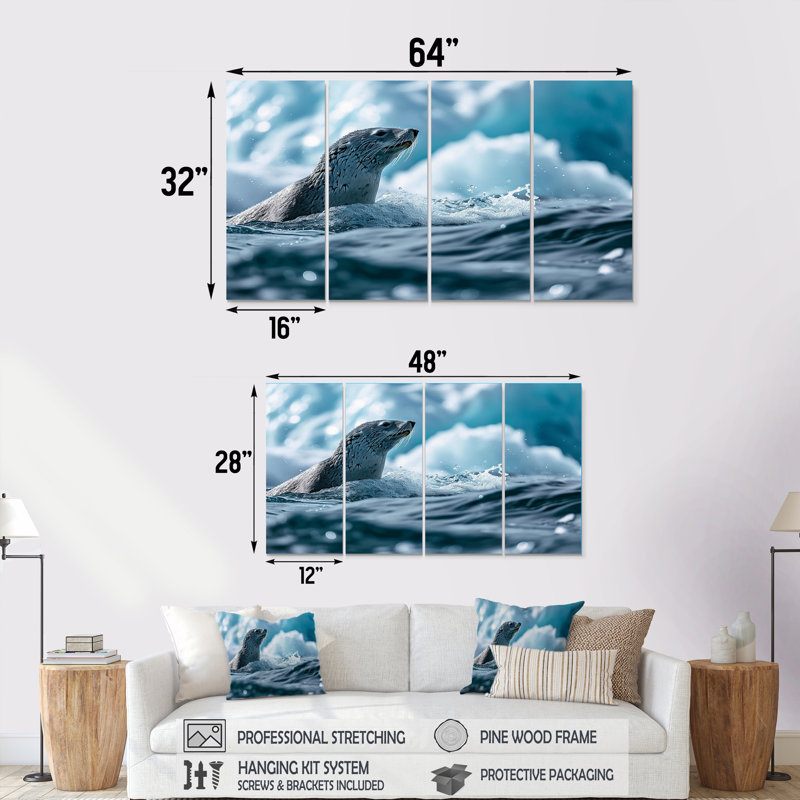 Design Art Sea Lion Rising From the Arctic Water - Sea Creatures Wall ...