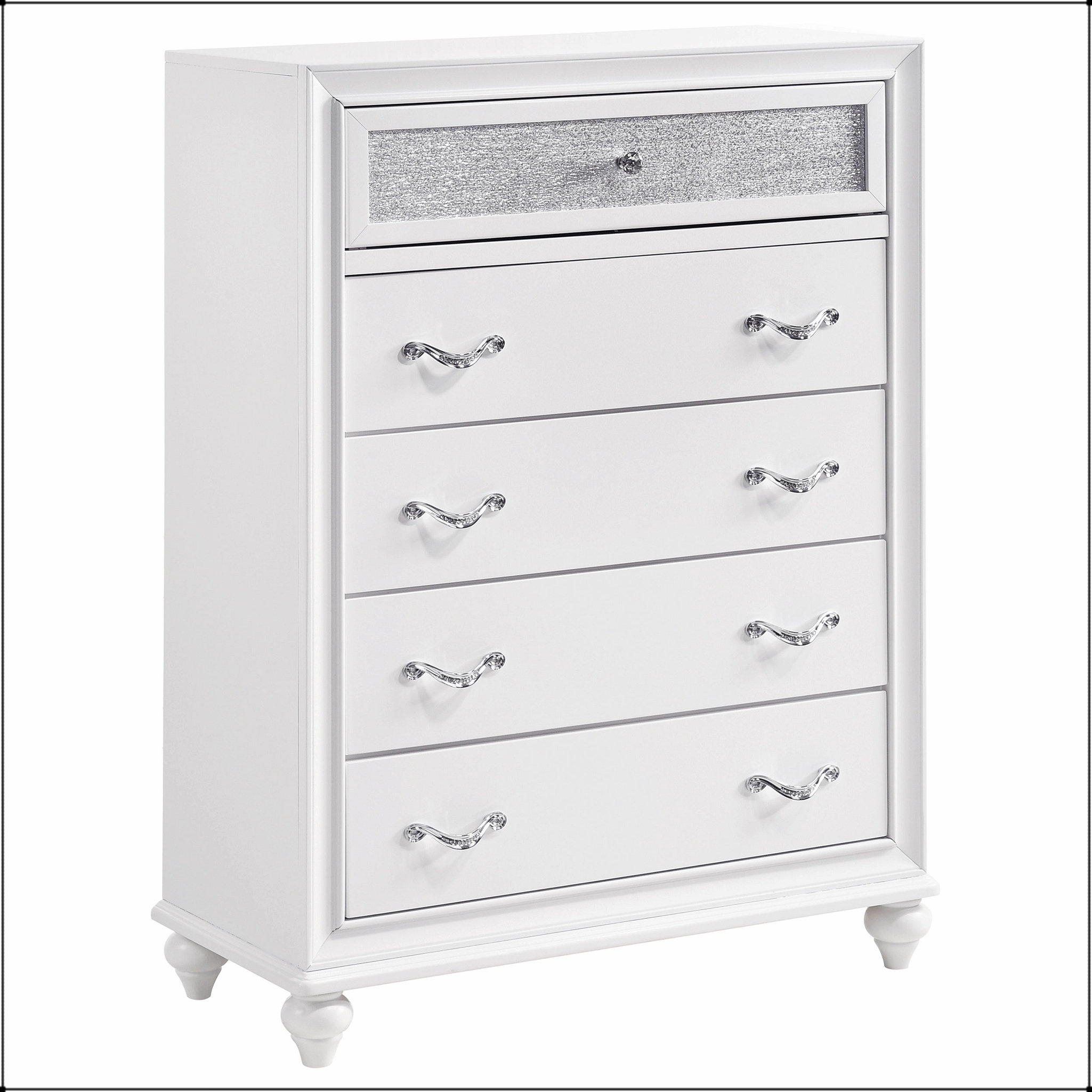 George Oliver Randall White 5-Drawer Chest With Acrylic Glitter Panels ...