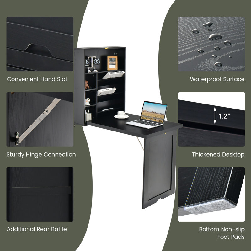 Ebern Designs Folding Wall-mounted Desk Convertible Computer Desk ...