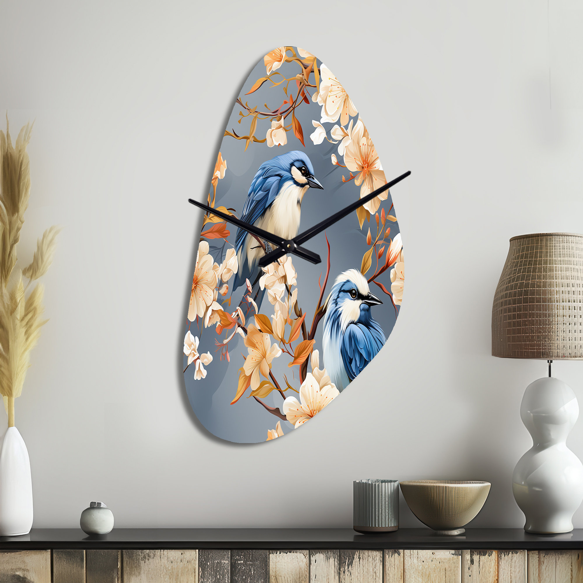 Design Art White And Blue Bird Floral Serenade I - Floral Unique Shape ...