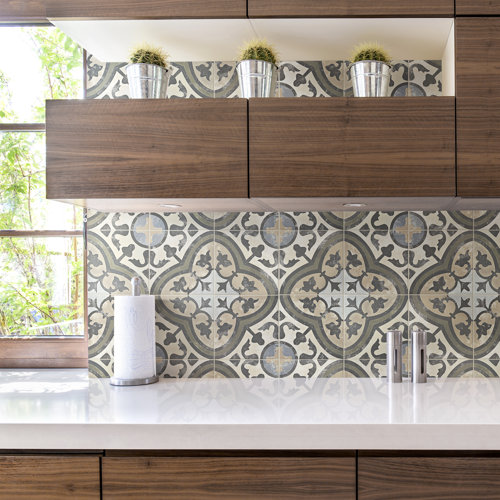 Merola Tile Evoque Arte Carthusian 10" x 10" Porcelain Patterned Wall ...