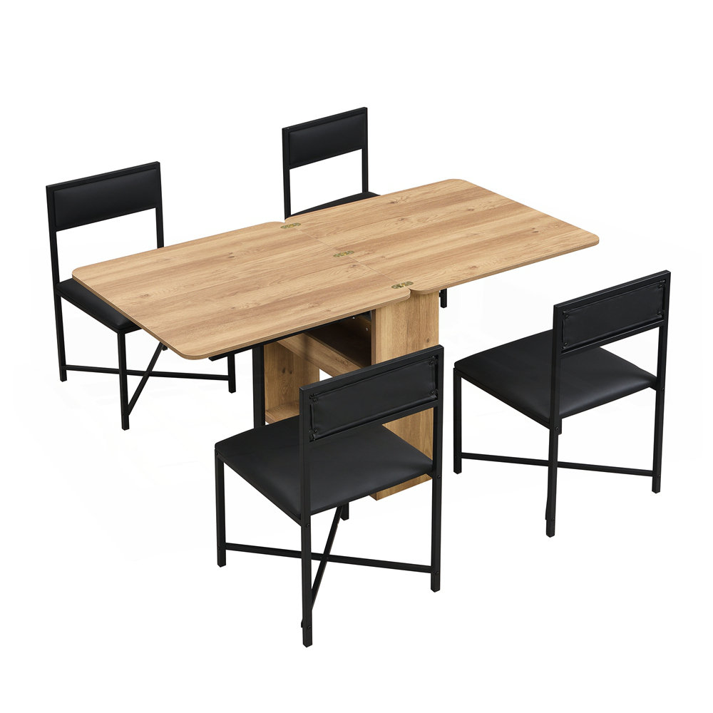 17 Stories Modern Compact 5-Piece Extendable Dining Table Set with 4 PU ...