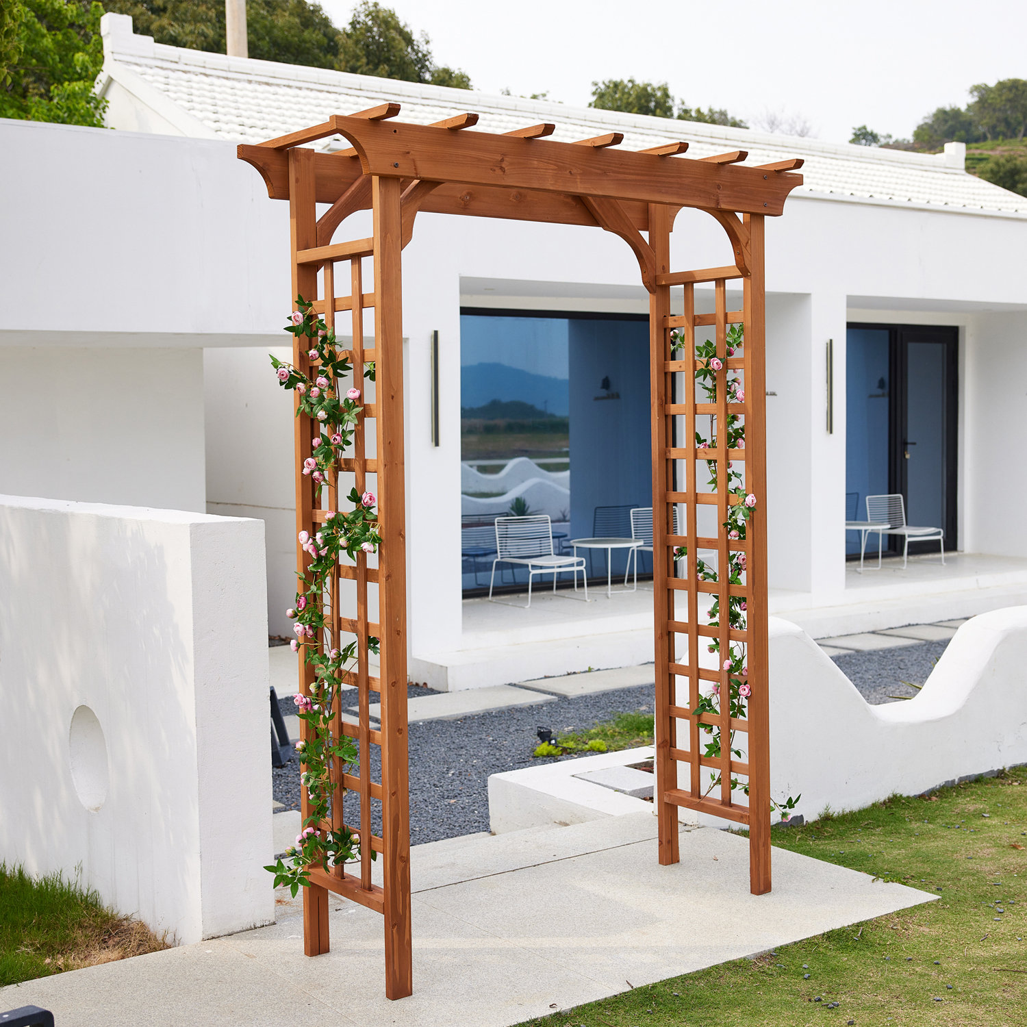 Arlmont & Co. Minaa 61" W x 26" D Solid Wood Garden Arches Arbor ...