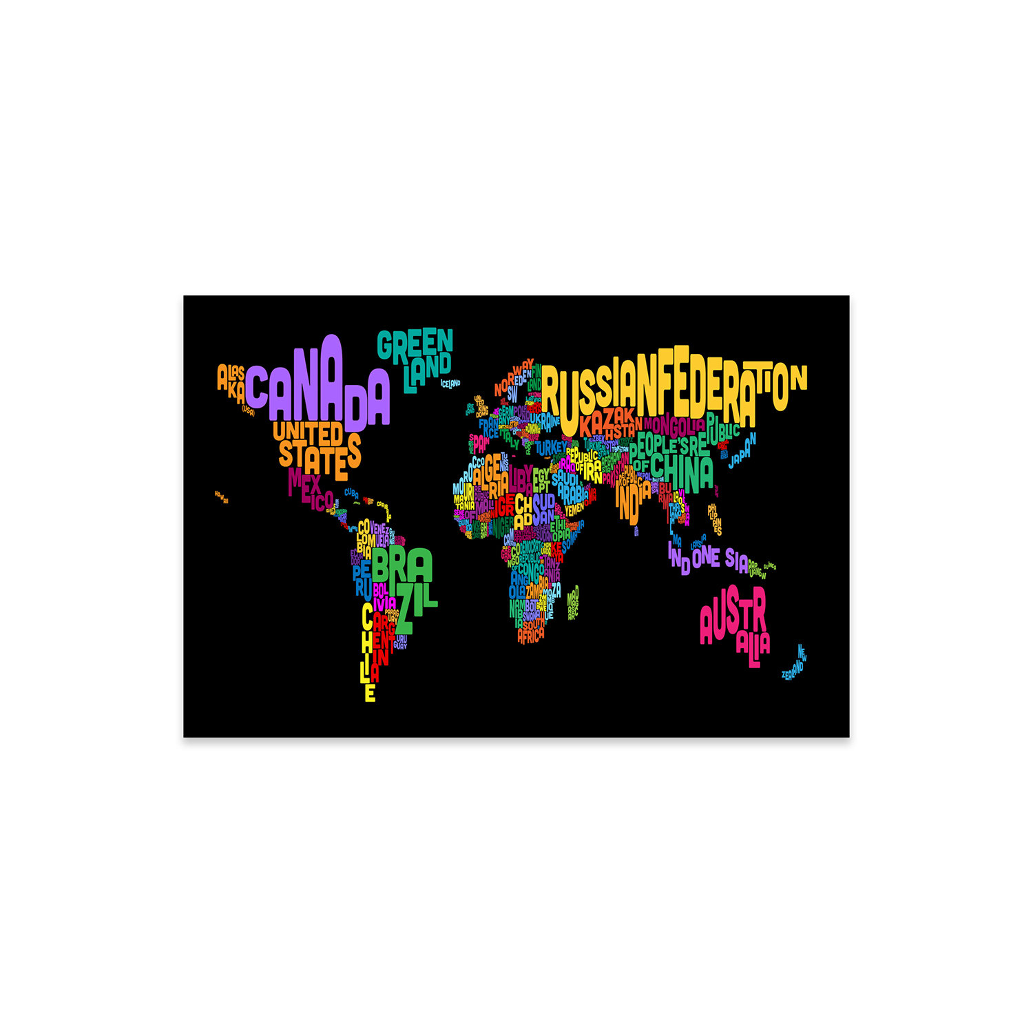 Trinx Typographic Text World Map II (Black) Print On Acrylic Glass ...